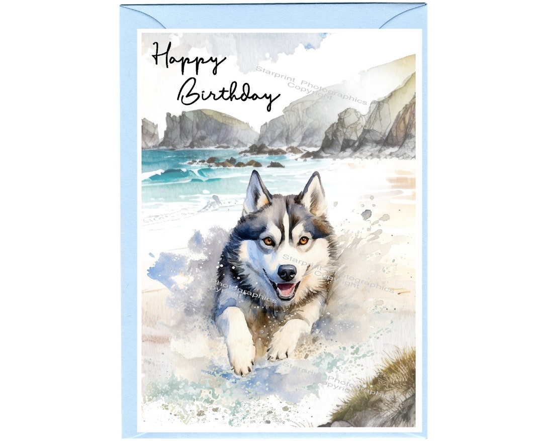 Siberian Husky Dog "happy Birthday" Card (6" X 4") With Envelope ...