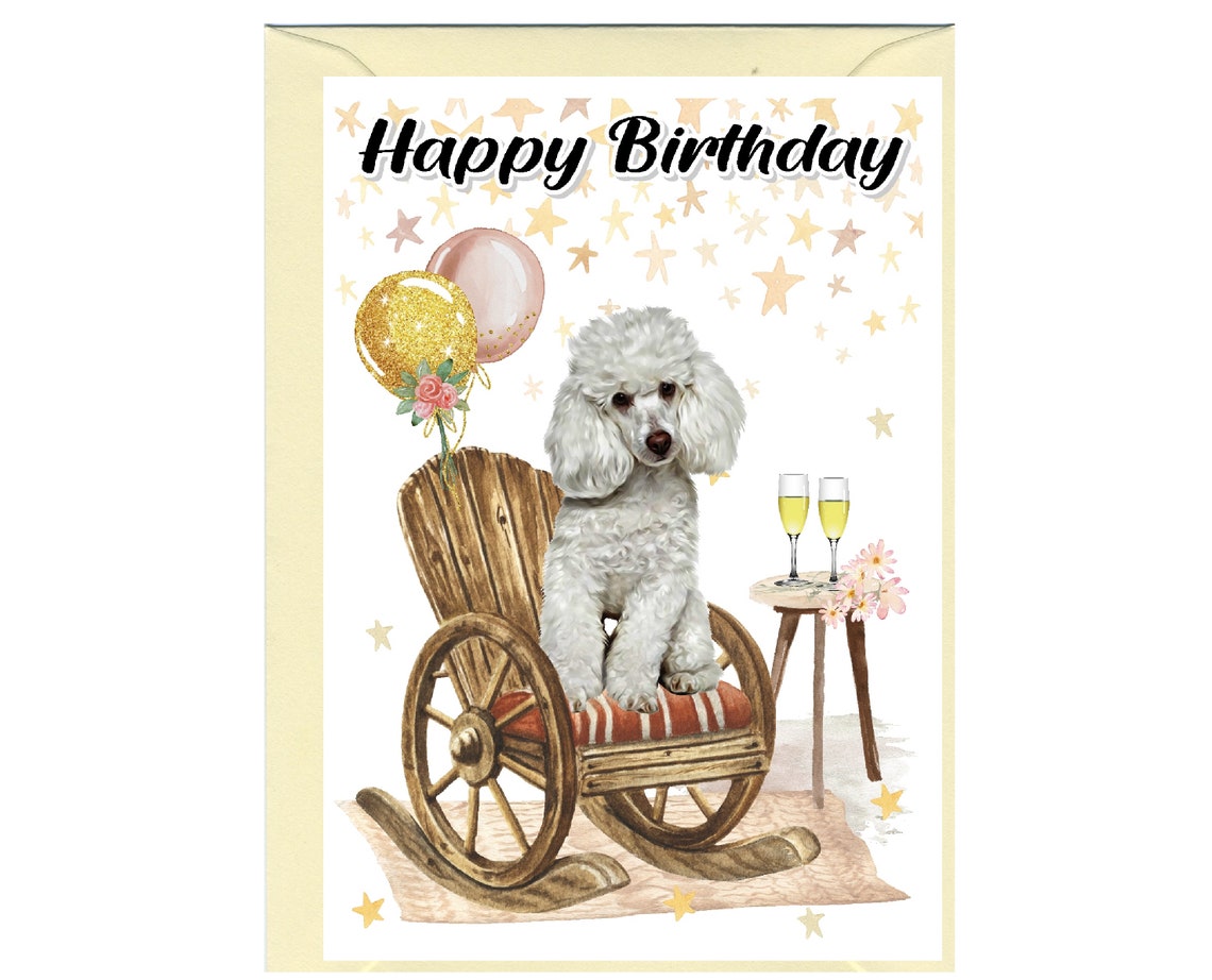 Poodle White Dog "happy Birthday" Card (6"x 4") With Envelope. Blank ...