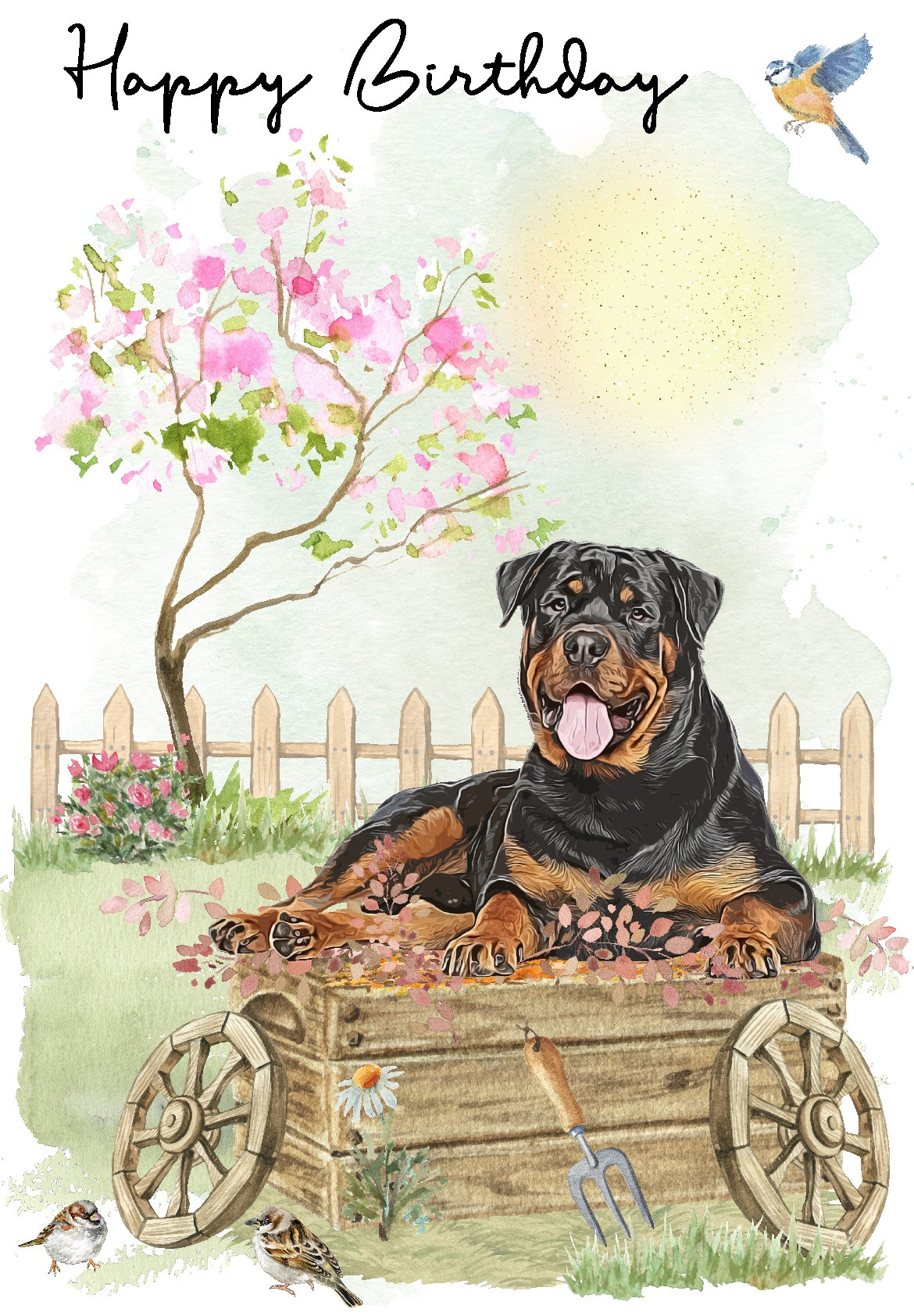 Rottweiler Dog "happy Birthday" Card (6"x 4") With Envelope. Blank ...