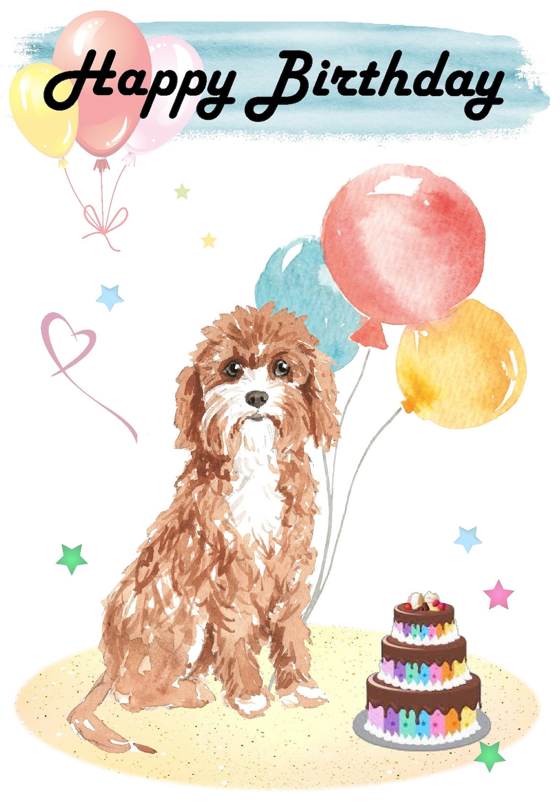 Cavapoo / Doodle Dog "happy Birthday" Card (6" X 4") With Envelope ...