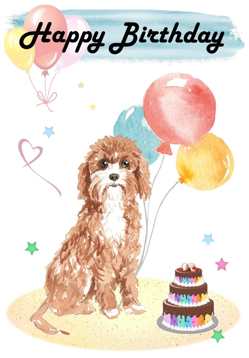 Cavapoo / Doodle Dog happy Birthday Card 6 - Etsy Singapore