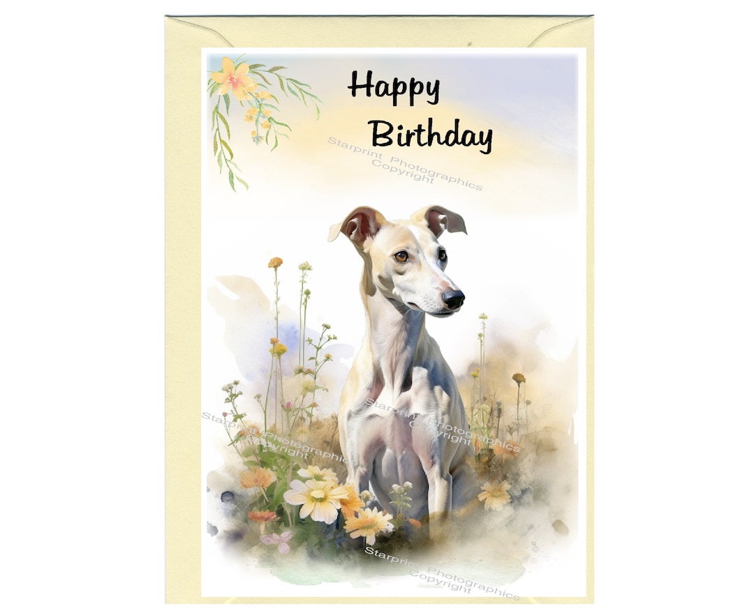 Whippet Dog "happy Birthday" Card (6"x 4") With Envelope. Blank Inside ...