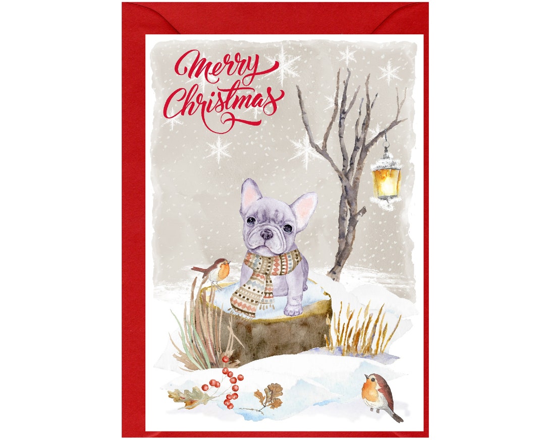 French Bulldog Christmas Card (6" X 4") Blank Inside - With Envelope ...