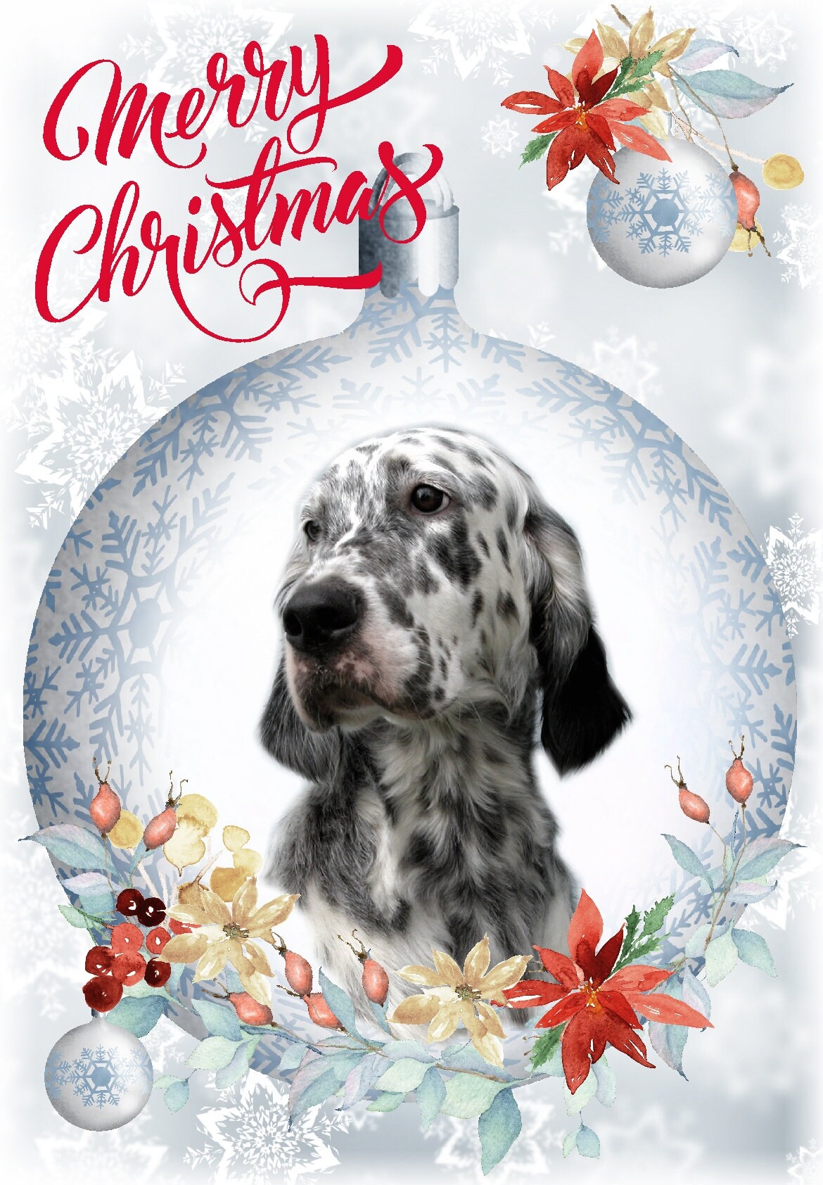 English Setter Dog Christmas Card (6" X 4") Blank Inside - With ...