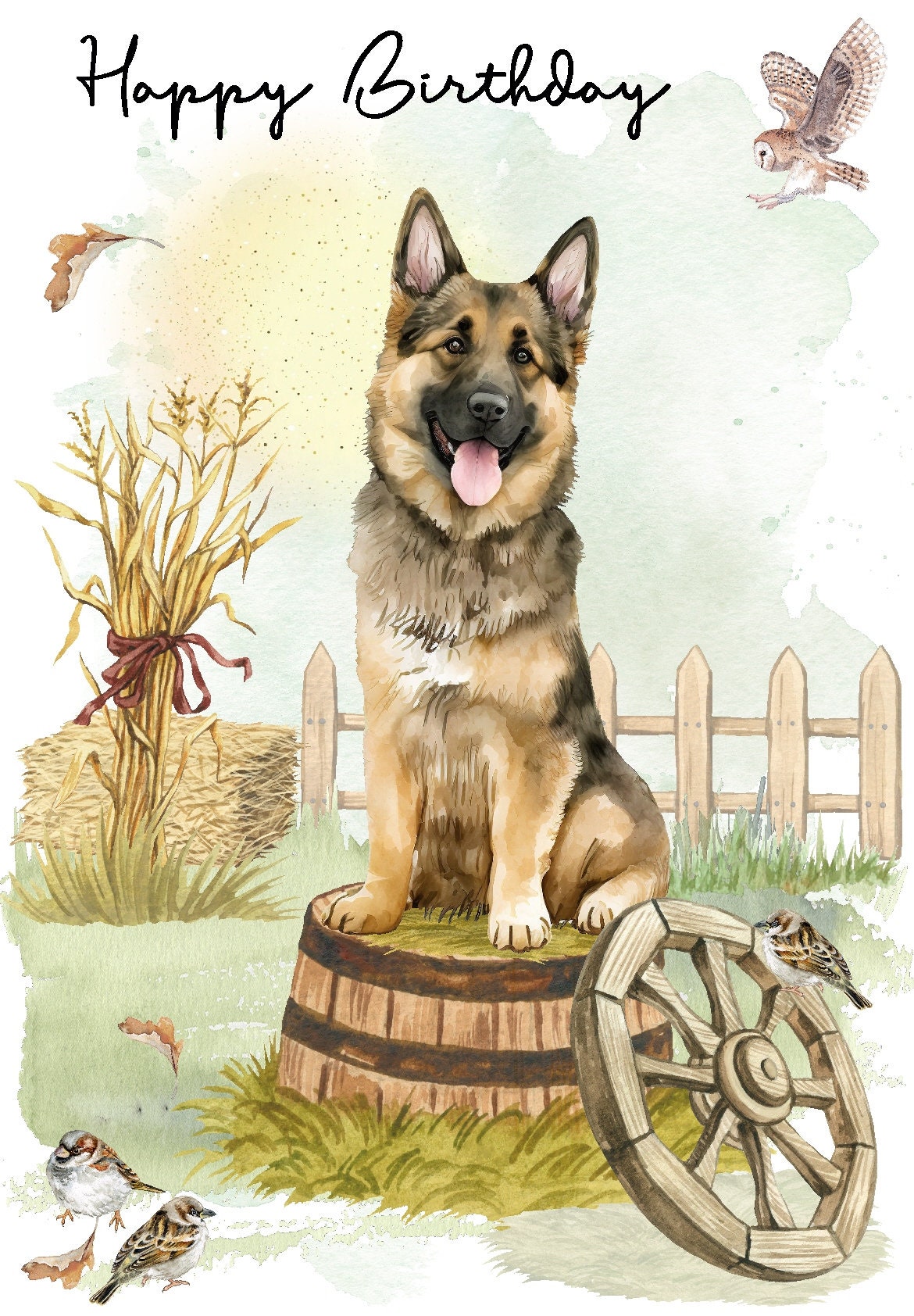 German Shepherd Dog "happy Birthday" Card (6" X 4") With Envelope ...
