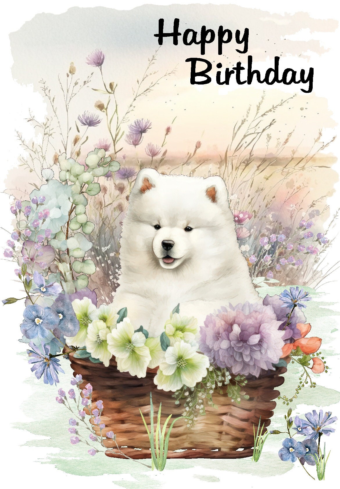 Samoyed Dog "happy Birthday" Card (6" X 4") With Envelope - Blank ...