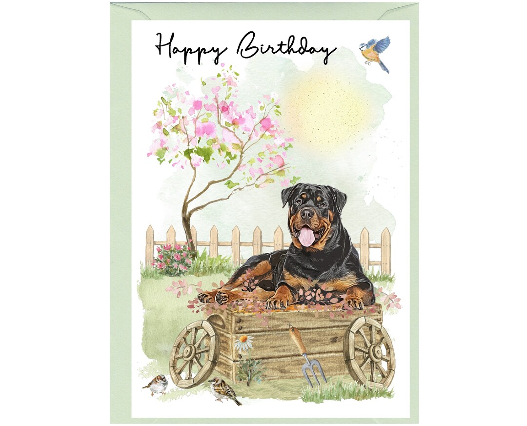 Rottweiler Dog "happy Birthday" Card (6"x 4") With Envelope. Blank ...
