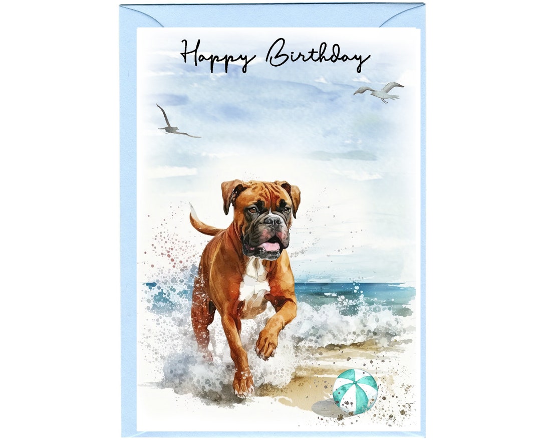 Boxer Dog "happy Birthday" Card (6" X 4") With Envelope - Blank Inside ...