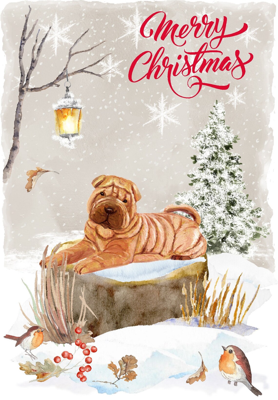 Shar Pei Dog Christmas Card (6" X 4") Blank Inside - With Envelope ...