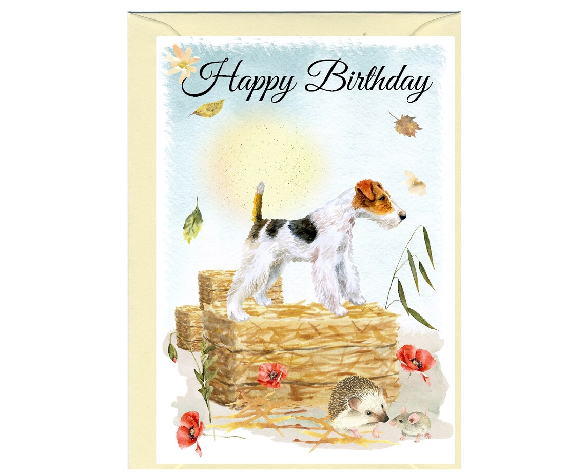 Wire Fox Terrier Dog happy Birthday Card 6x - Etsy