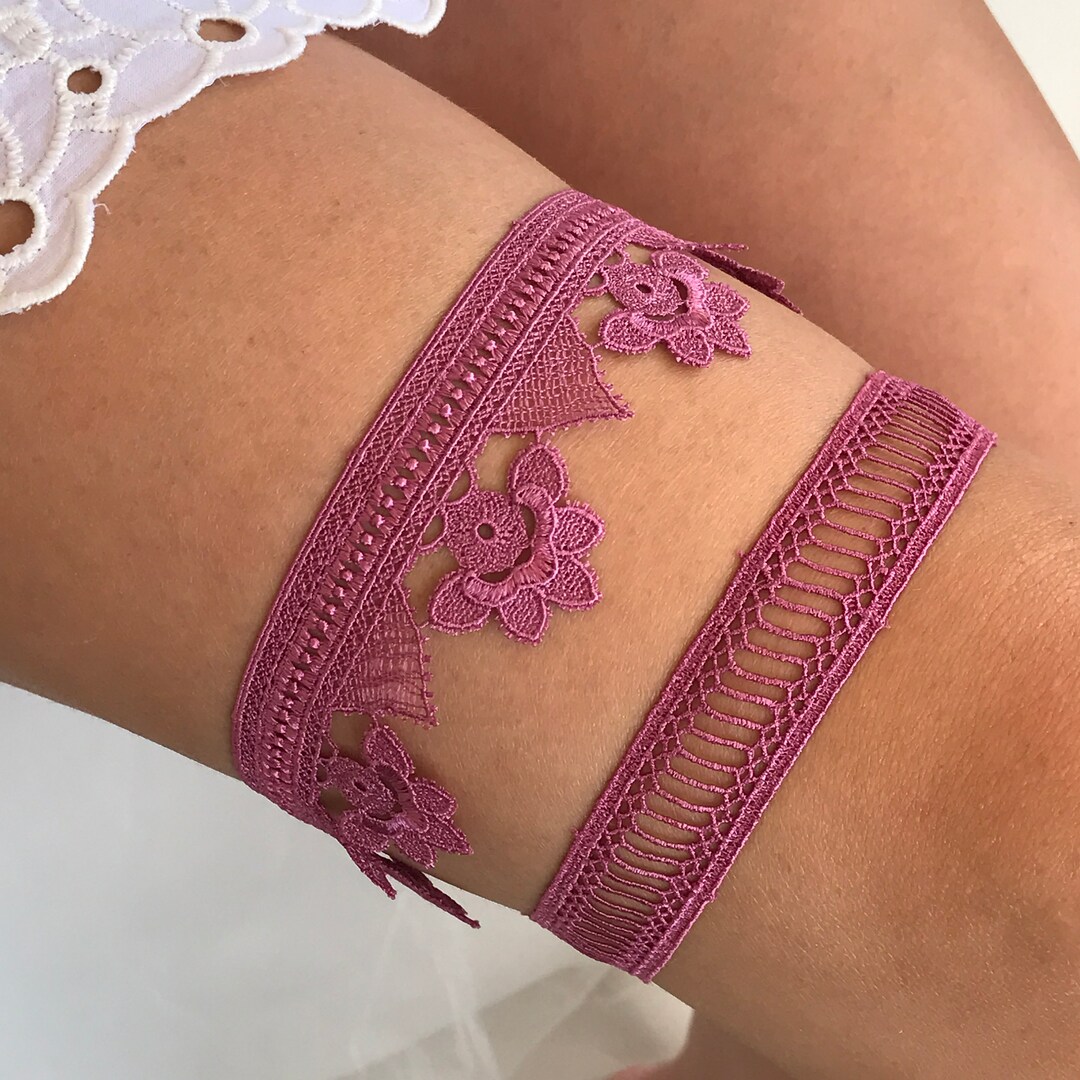 Fushia Pink Boho Wedding Garter Set, Bohemian Bridal Garter, Toss ...