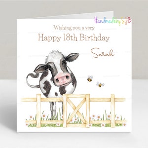 Personalised Cow Birthday Card, Any Age/relation, 6" X 6" Square, Blank ...