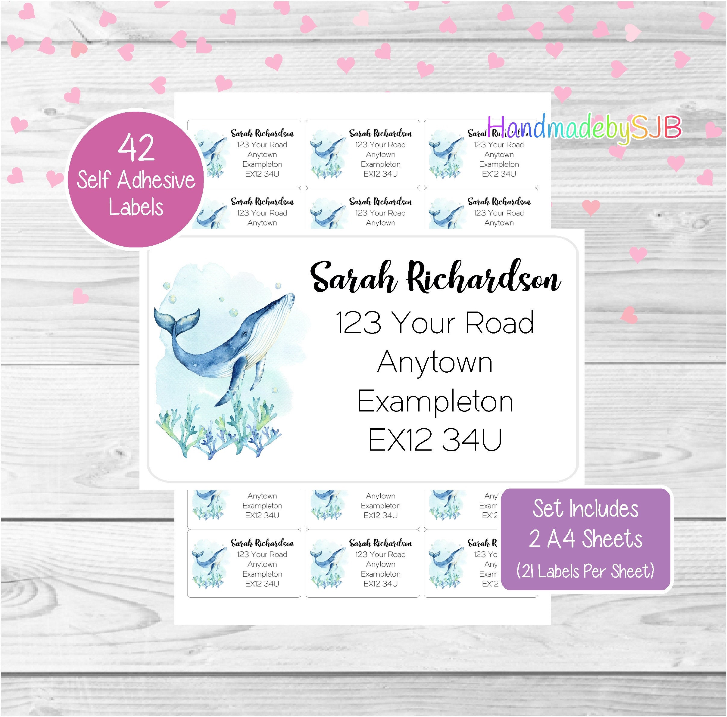 Whale Personalised Address Labels, 42 Custom Return Stickers, Lovely ...