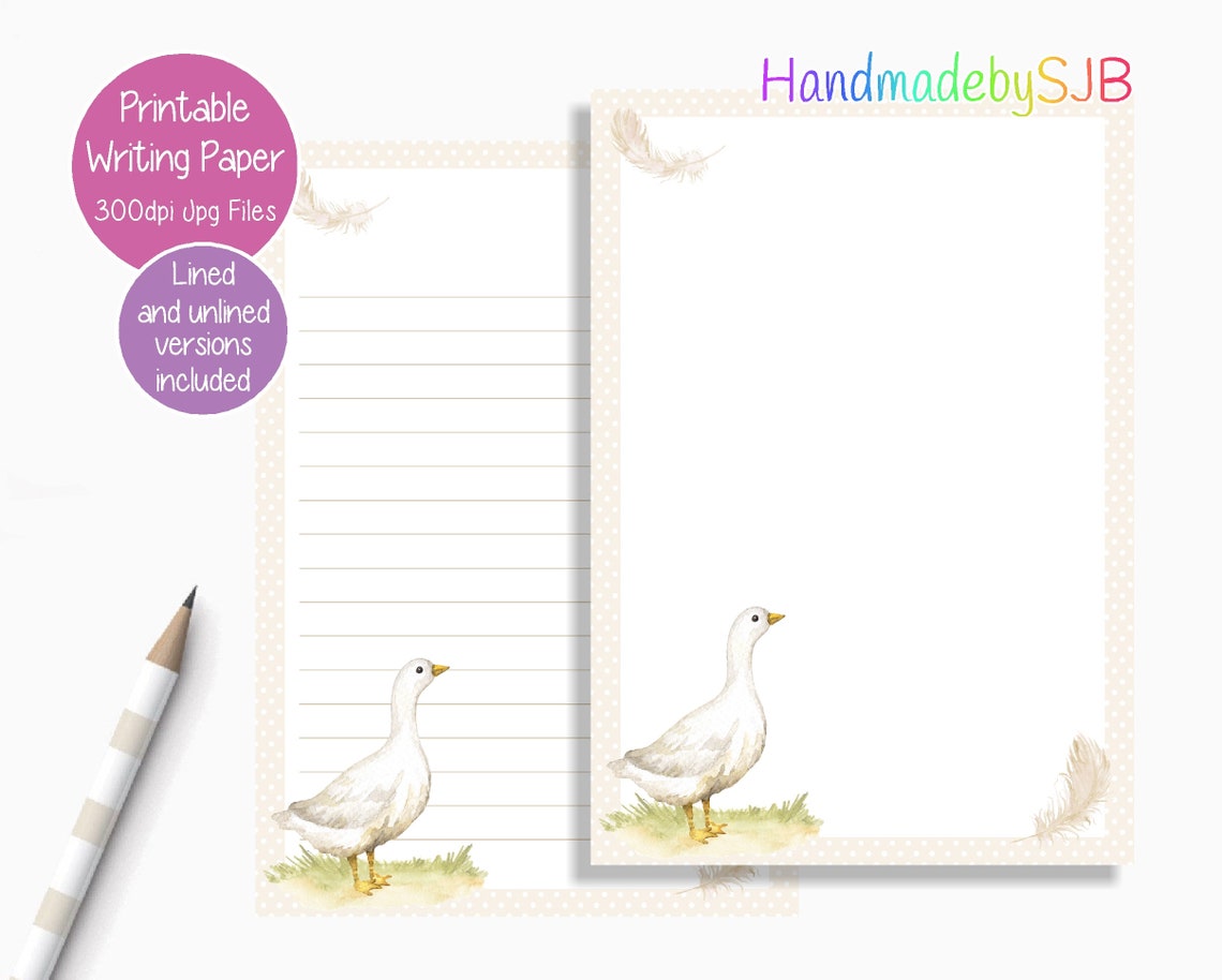 Duck Printable Writing Paper/digital Download Note - Etsy