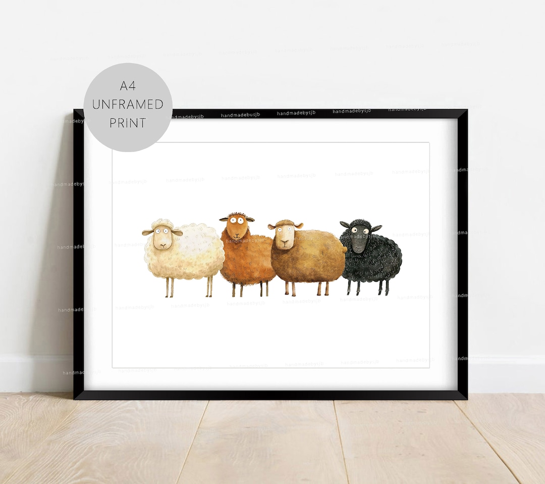 Sheep Print, Fun Sheep Wall Art, Cute Farm Animal Picture, A4, Unframed ...