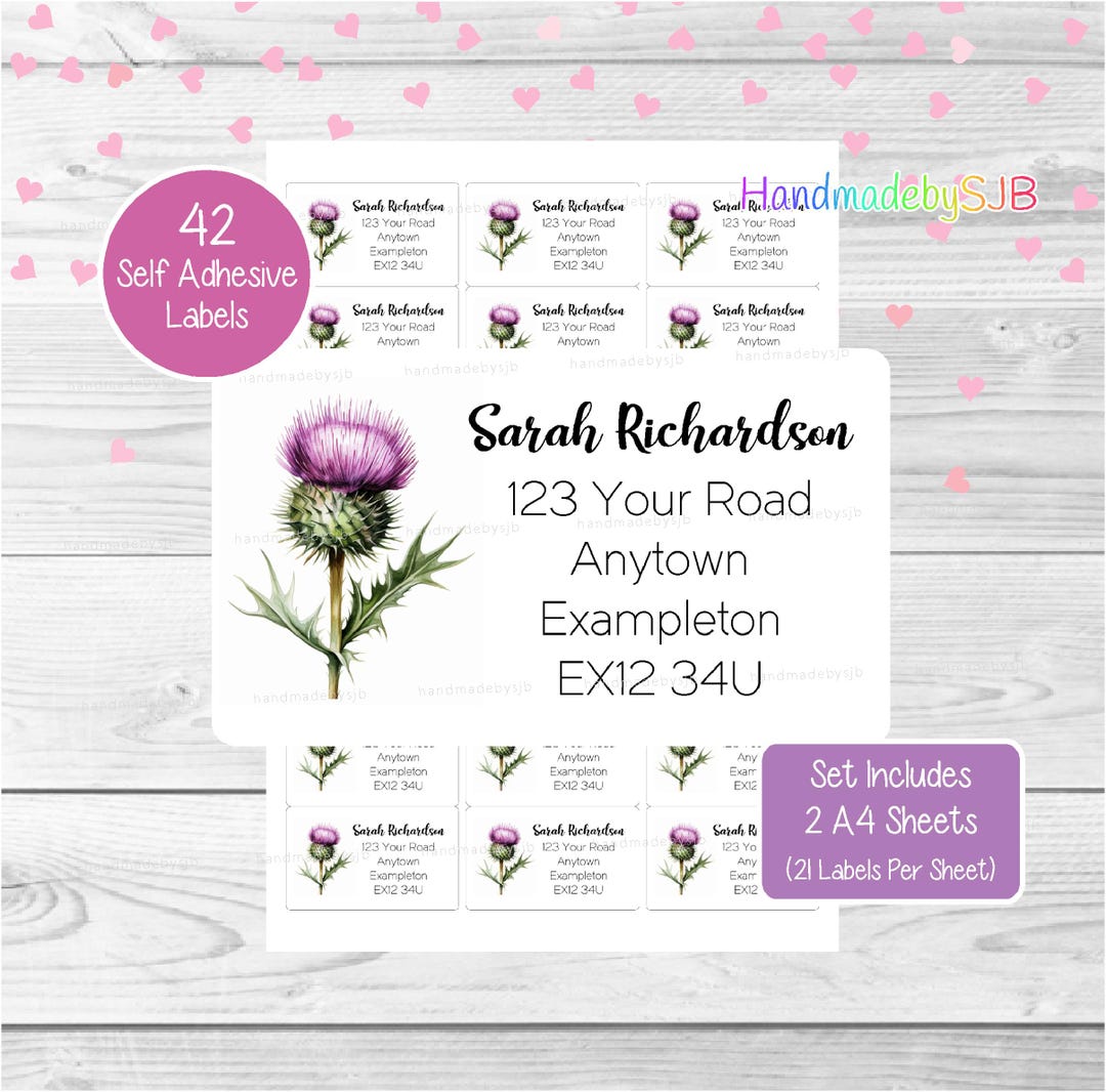 Thistle Personalised Address Labels, 42 Custom Return Stickers, Lovely ...