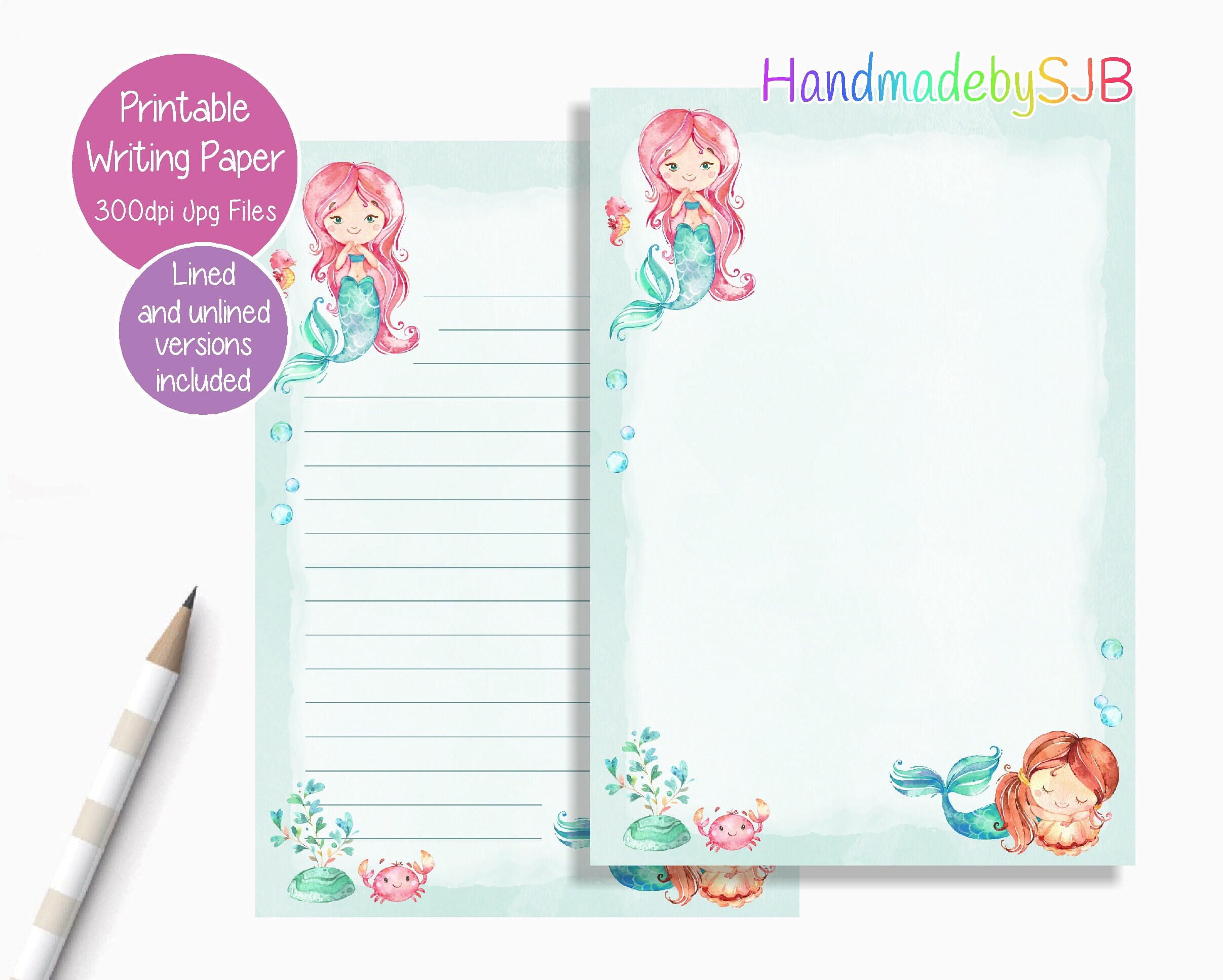 Mermaid Printable Writing Paper/digital Download Note Paper/instant ...