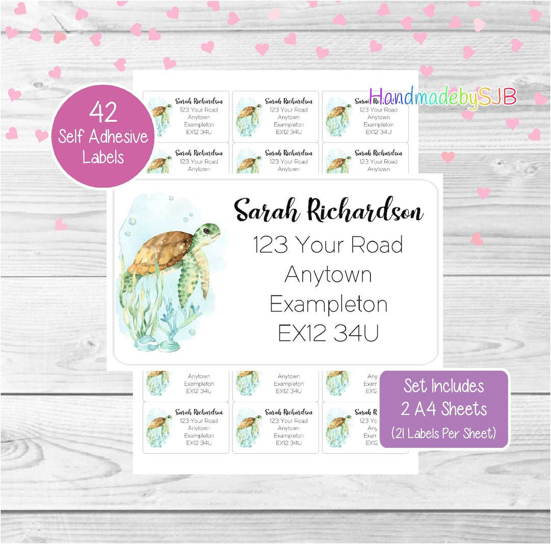 Sea Turtle Personalised Address Labels, 42 Custom Return Stickers ...