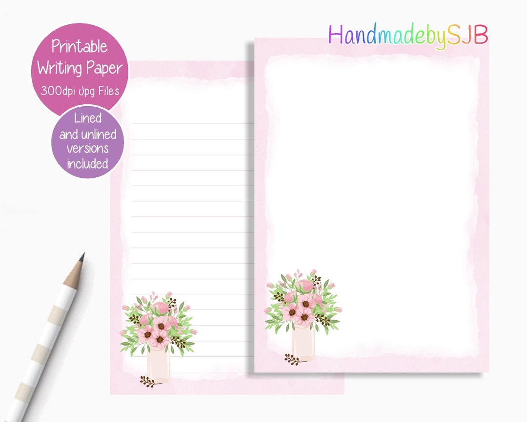 Flower Bouquet/floral Printable Writing Paper/digital Download Note ...
