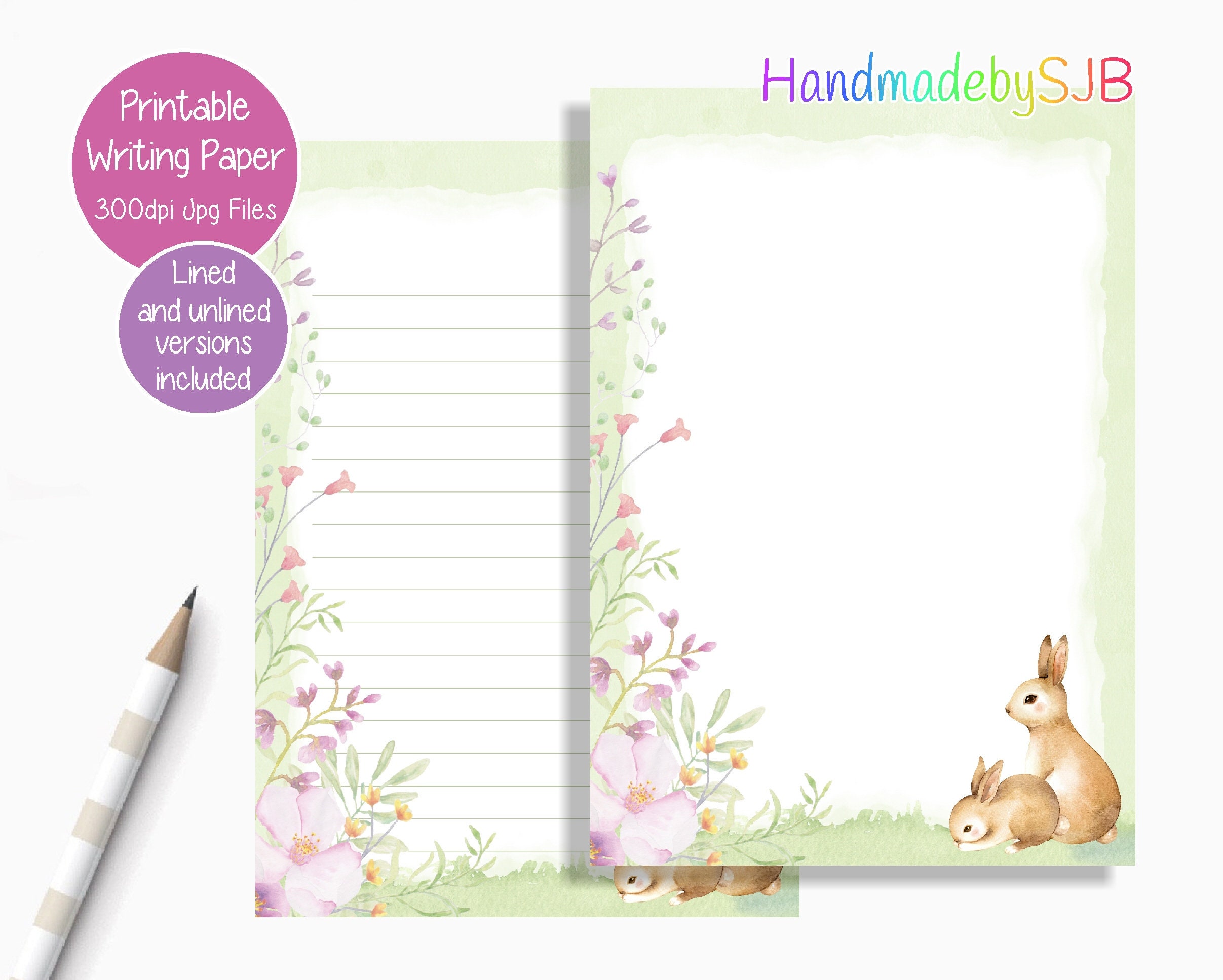 Rabbit Printable Writing Paper/digital Download Note - Etsy UK
