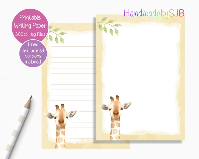 Giraffe Printable Writing Paper/digital Download Note - Etsy
