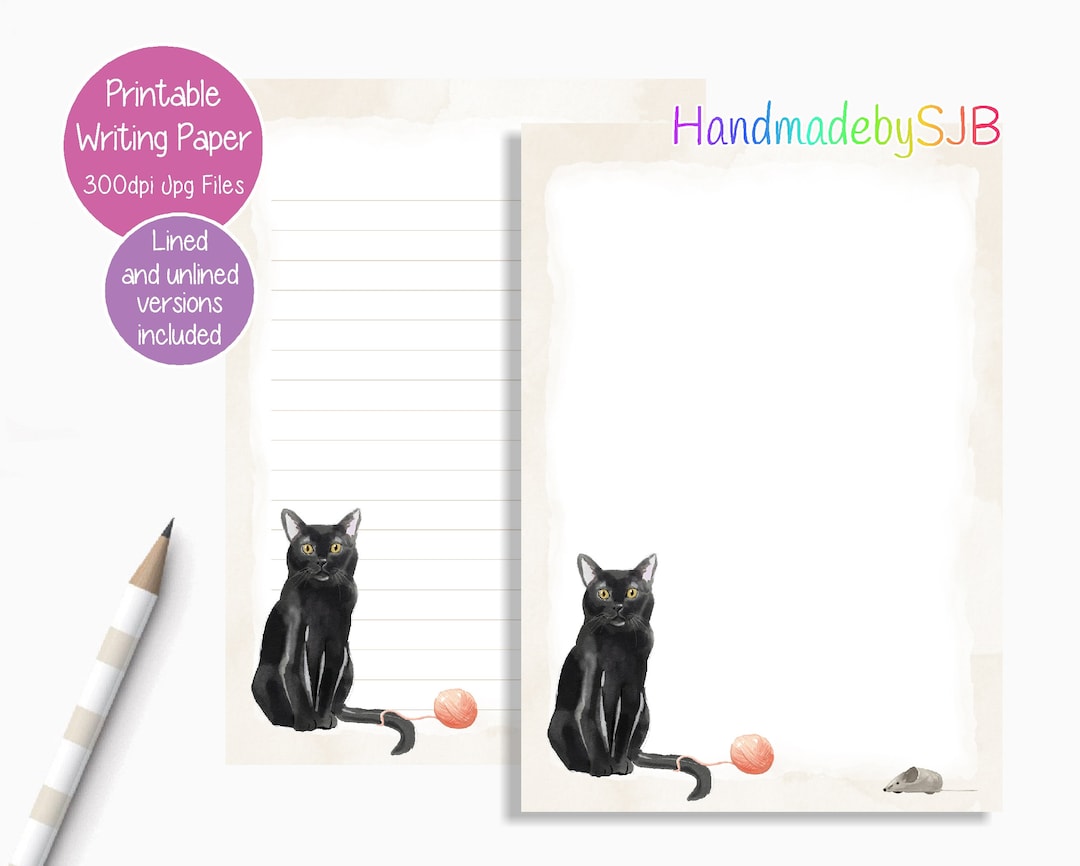 Bombay/black Cat Printable Writing Paper/digital Download Note Paper ...
