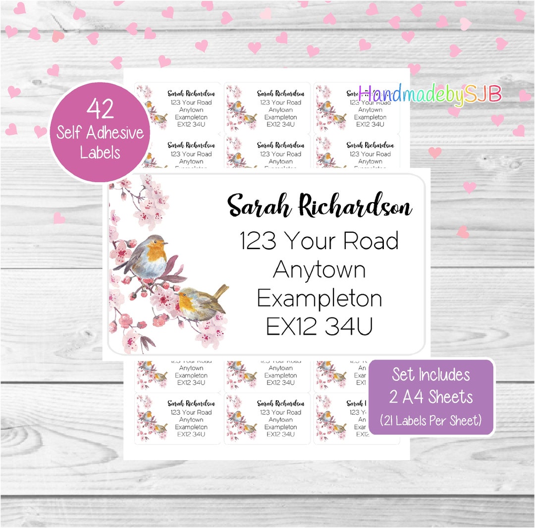 Robin Garden Birds Personalised Address Labels, 42 Custom Return ...
