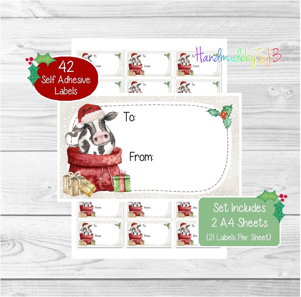 Cow Christmas Gift Labels 42 Self Adhesive Farm Animal - Etsy