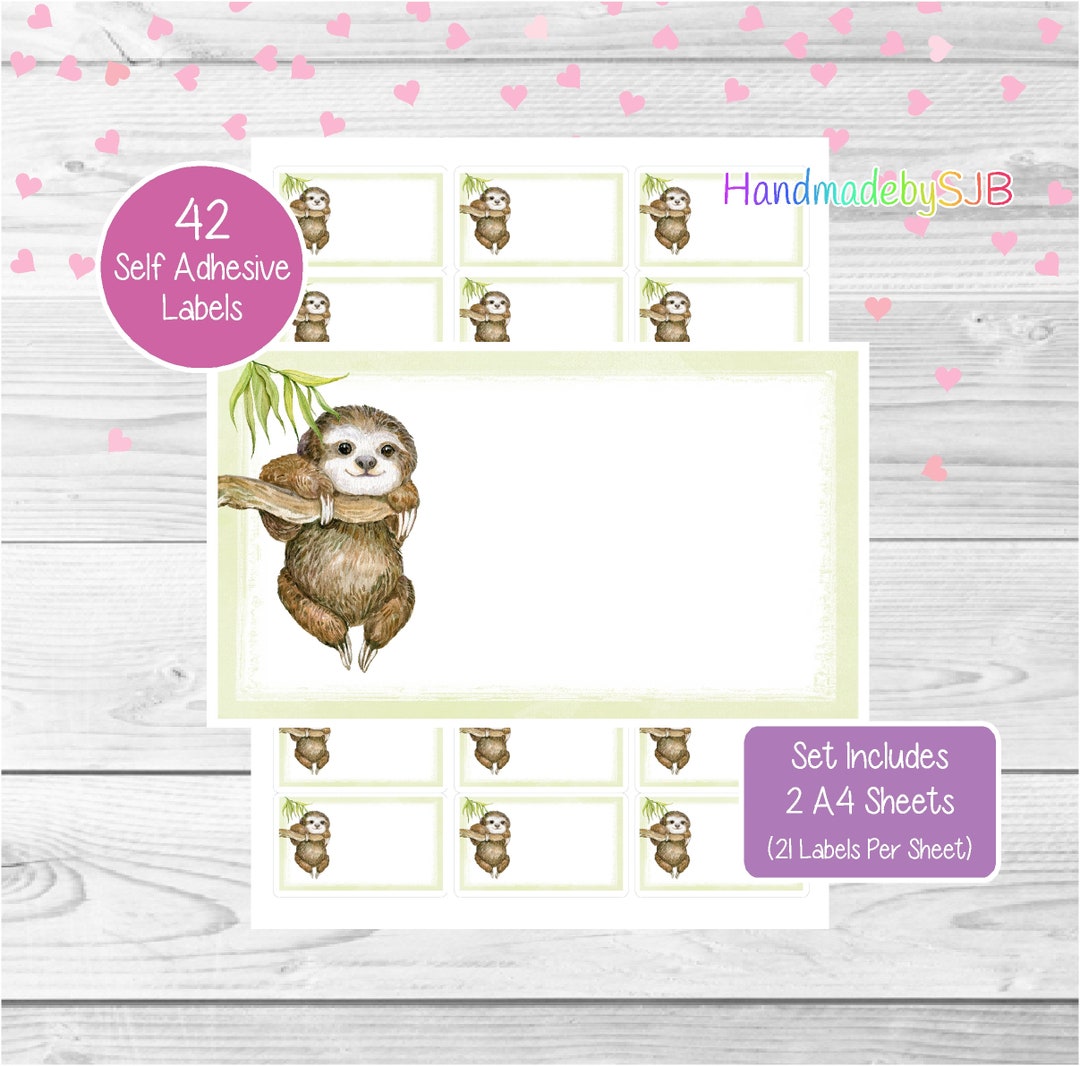Sloth Labels, 42 Blank Multi Purpose Stickers (2 A4 Sheets, 21 per ...
