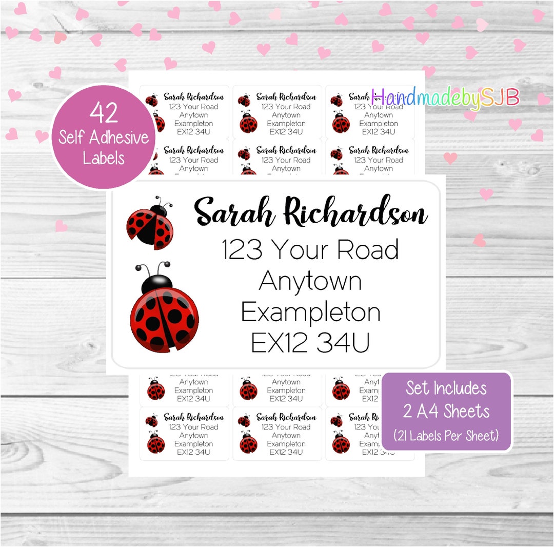 Ladybird/ladybug Personalised Address Labels, 42 Custom Return Stickers ...
