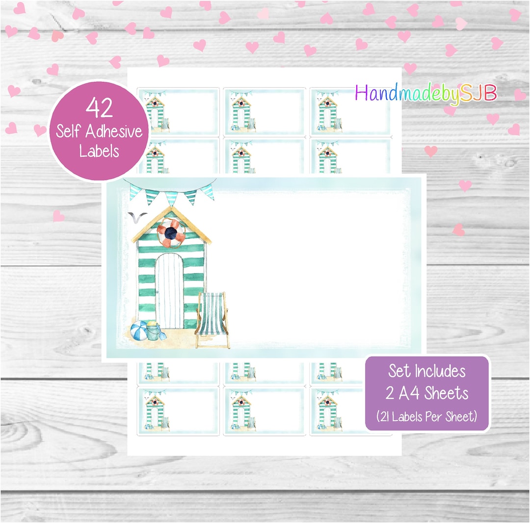 Beach Hut/seaside Labels, 42 Blank Multi Purpose Stickers (2 A4 Sheets ...