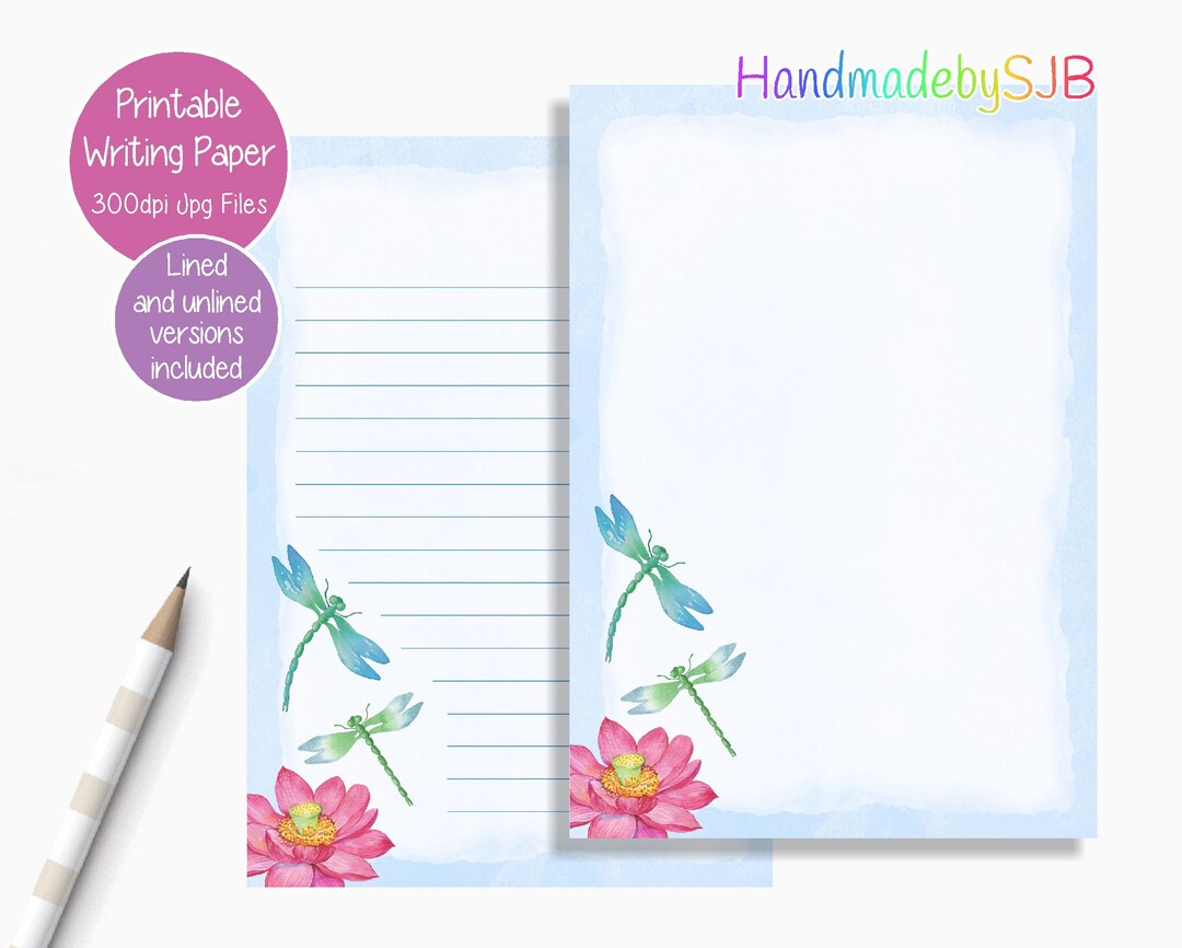 Dragonfly Printable Writing Paper/digital Download Note Paper/instant ...