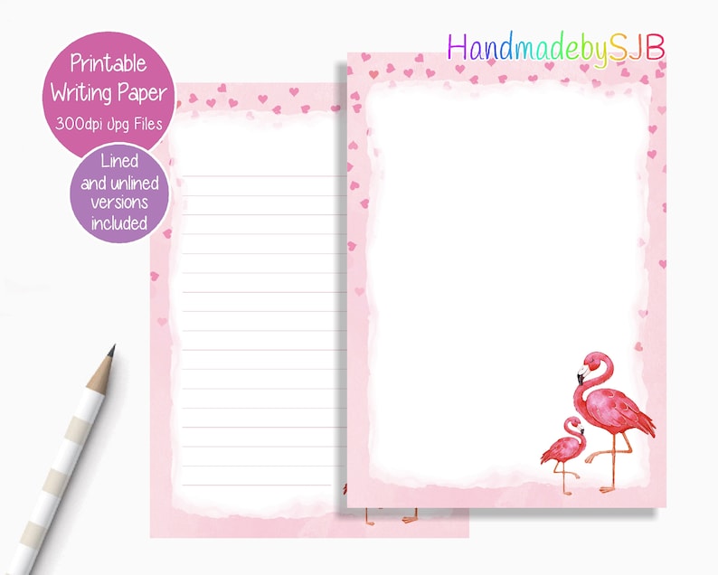Flamingo Printable Writing Paper/digital Download Note Paper/instant ...