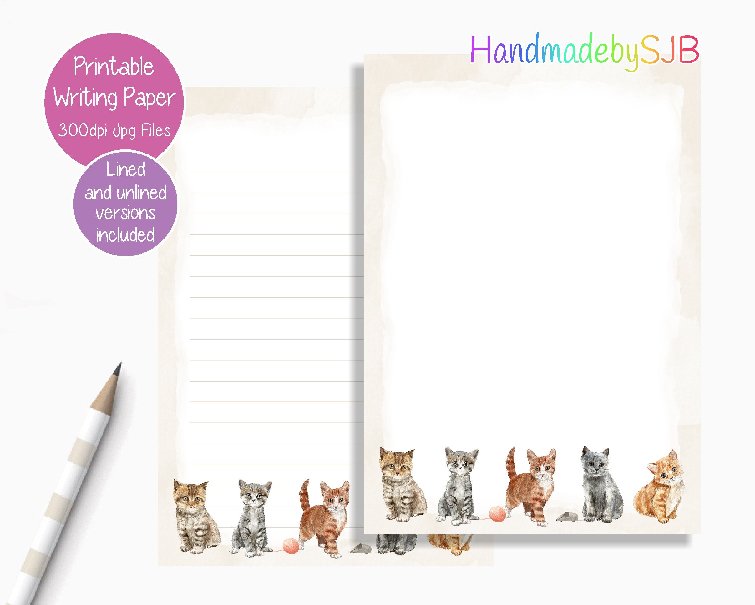 Cute Kittens Printable Writing Paper/digital Download Cat Note Paper ...