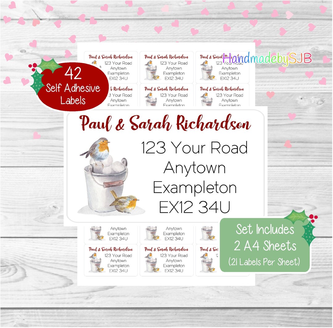 Winter Robin Personalised Christmas Address Labels, 42 Custom Return ...