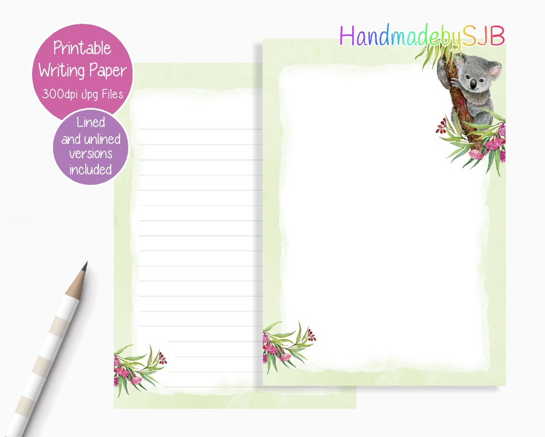 Koala Printable Writing Paper/digital Download Note Paper/instant ...