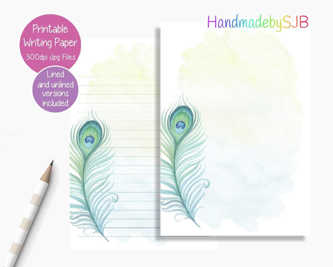Peacock Feather Printable Writing Paper/digital Download Note Paper ...