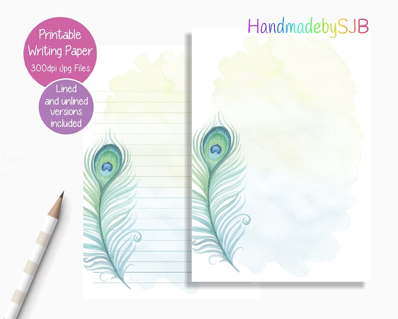 Peacock Feather Printable Writing Paper/digital Download Note - Etsy