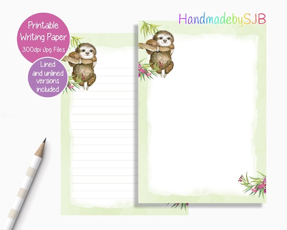 Sloth Printable Writing Paper/Digital Download Note | Etsy