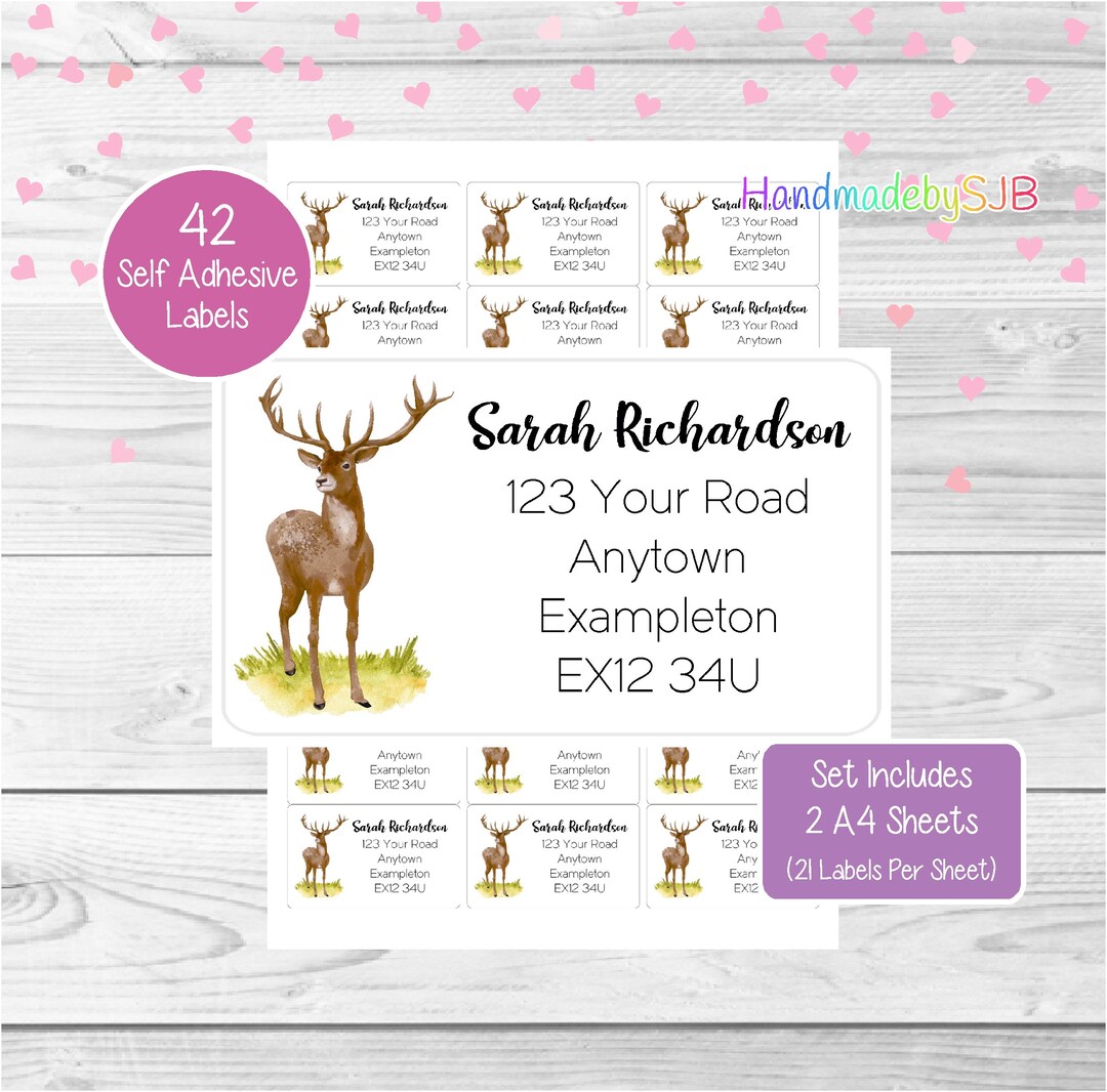 Stag Personalised Address Labels, 42 Custom Return Stickers, Lovely Set ...