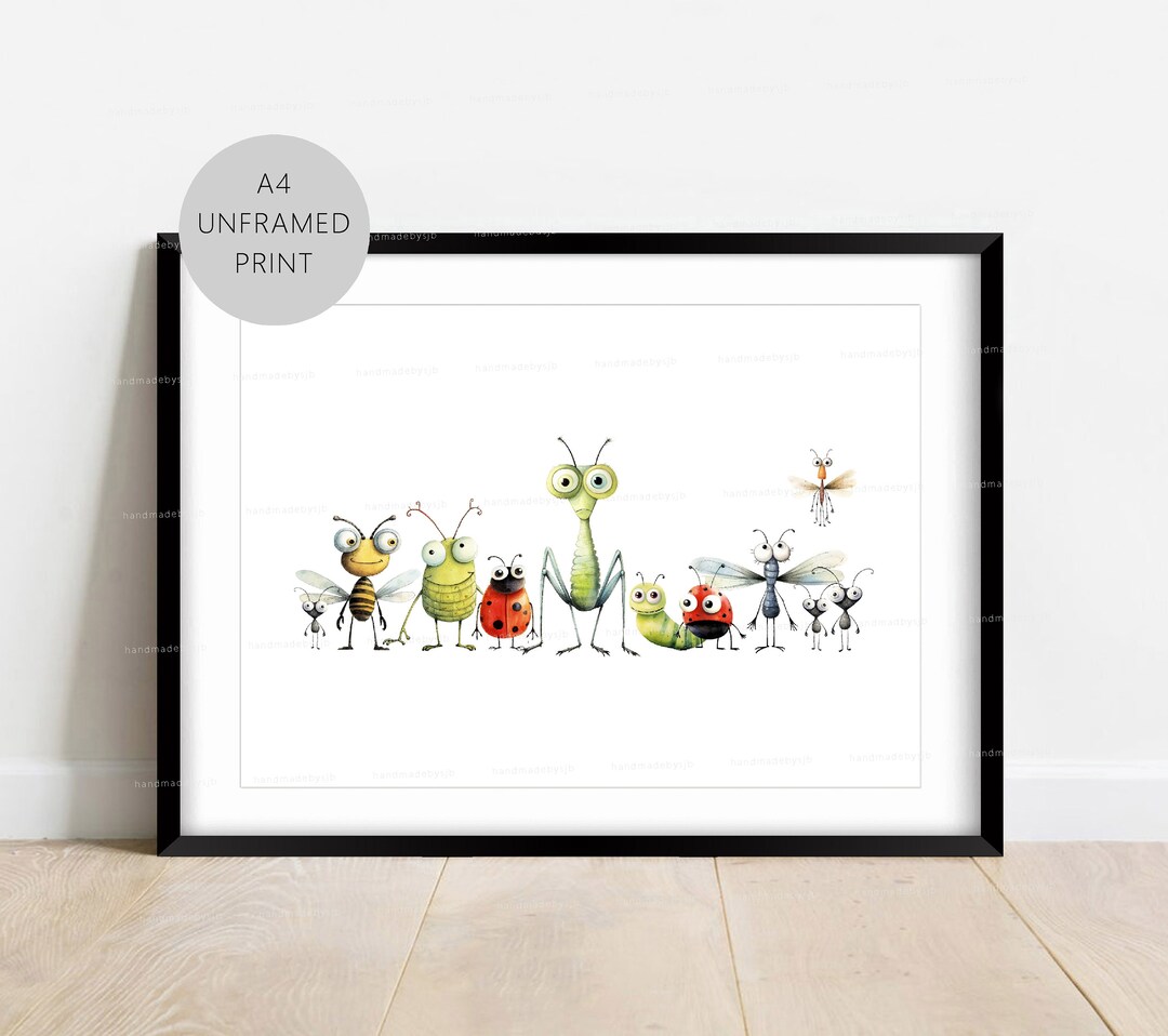 Bug Print, Fun Insect Picture, Funny Bugs Image, A4, Unframed, Cute ...