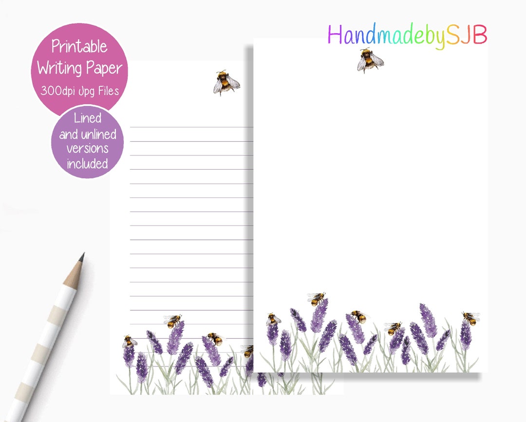 Bumblebee/lavender Printable Bee Writing Paper/digital Download A5/US ...