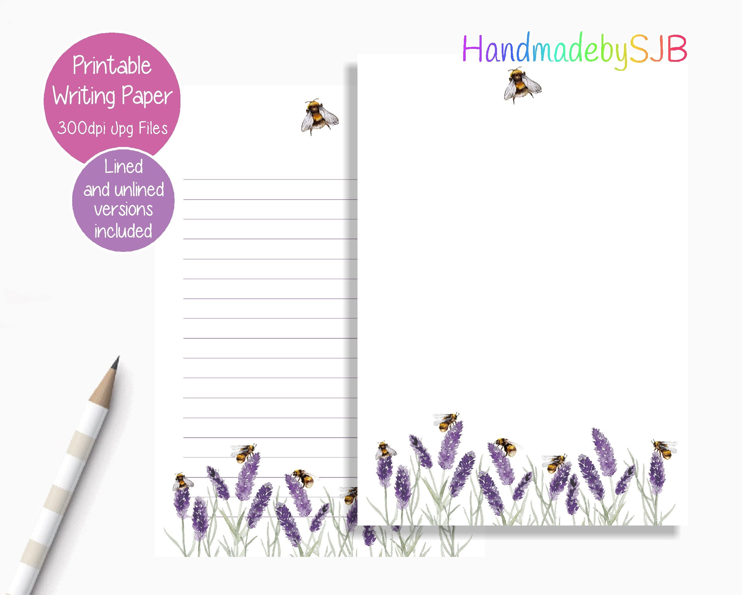 Bumblebee/lavender Printable Bee Writing Paper/digital | Etsy