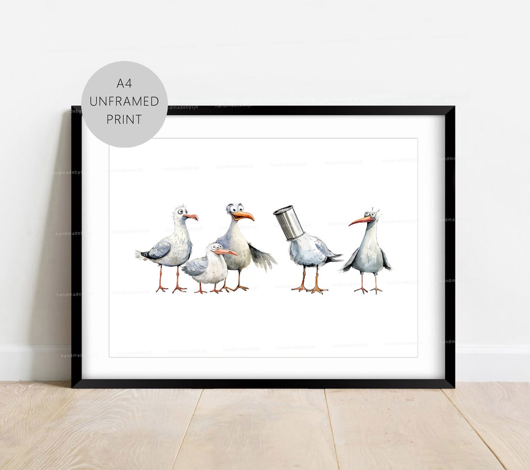 Seagull Print, Fun Seagulls Wall Art, Funny Bird Picture, A4 Unframed ...