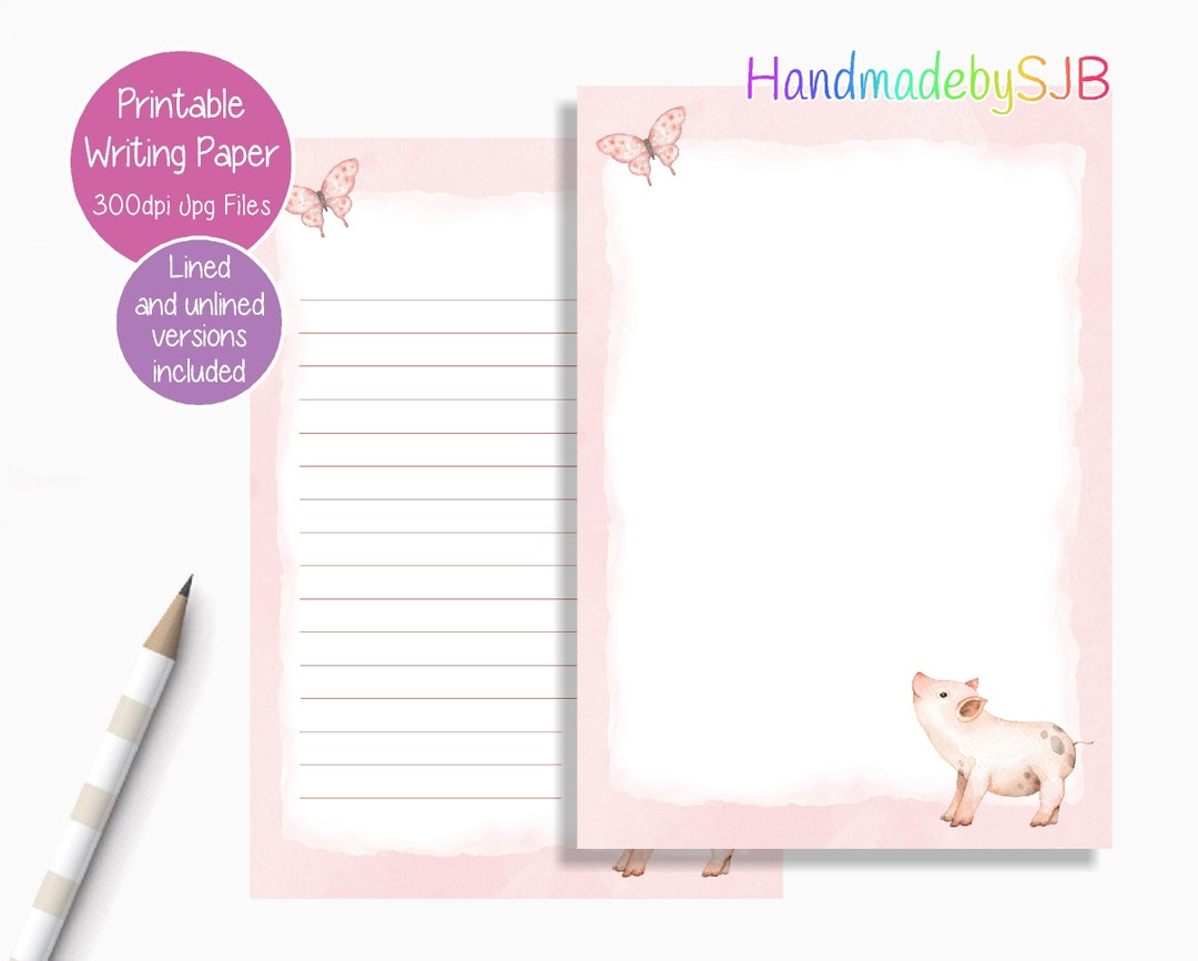 Pig Printable Writing Paper/digital Download Note Paper/instant ...