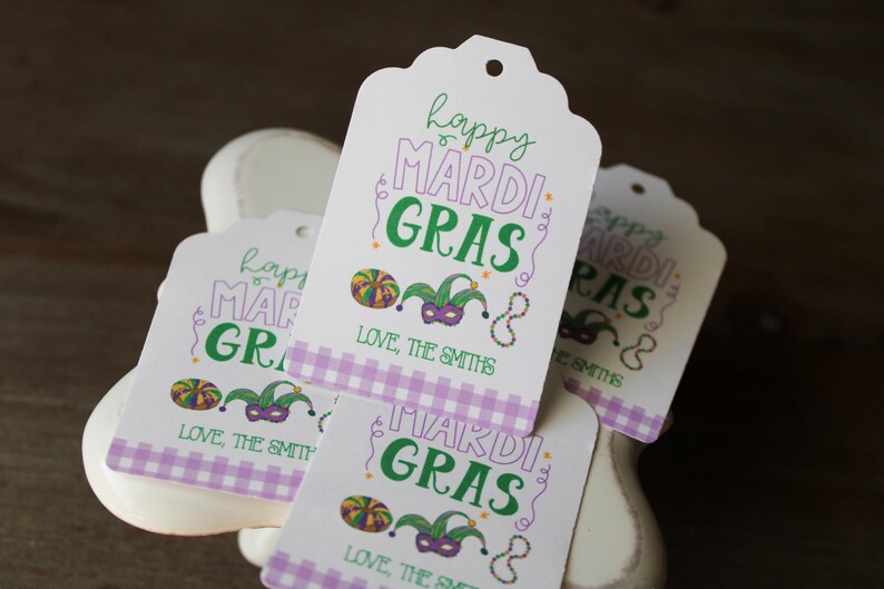 Mardi Gras Favor Tags | Personalized Printable Gift Tags | Purple Green ...