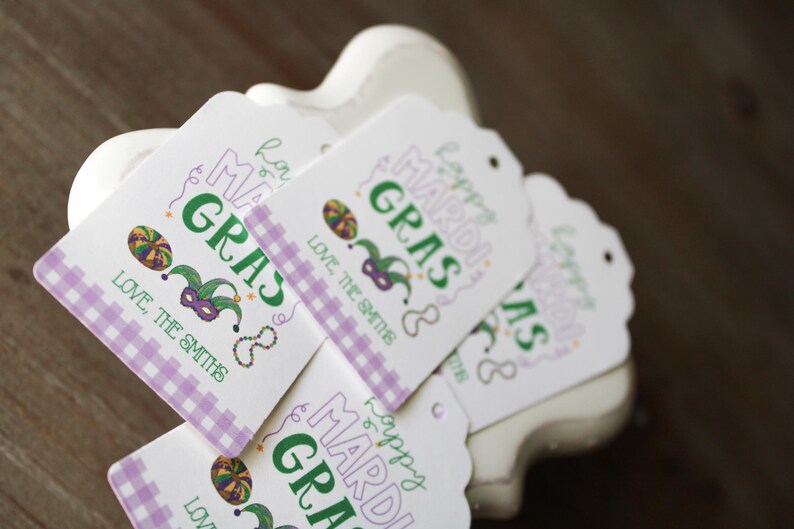 Mardi Gras Favor Tags | Personalized Printable Gift Tags | Purple Green ...