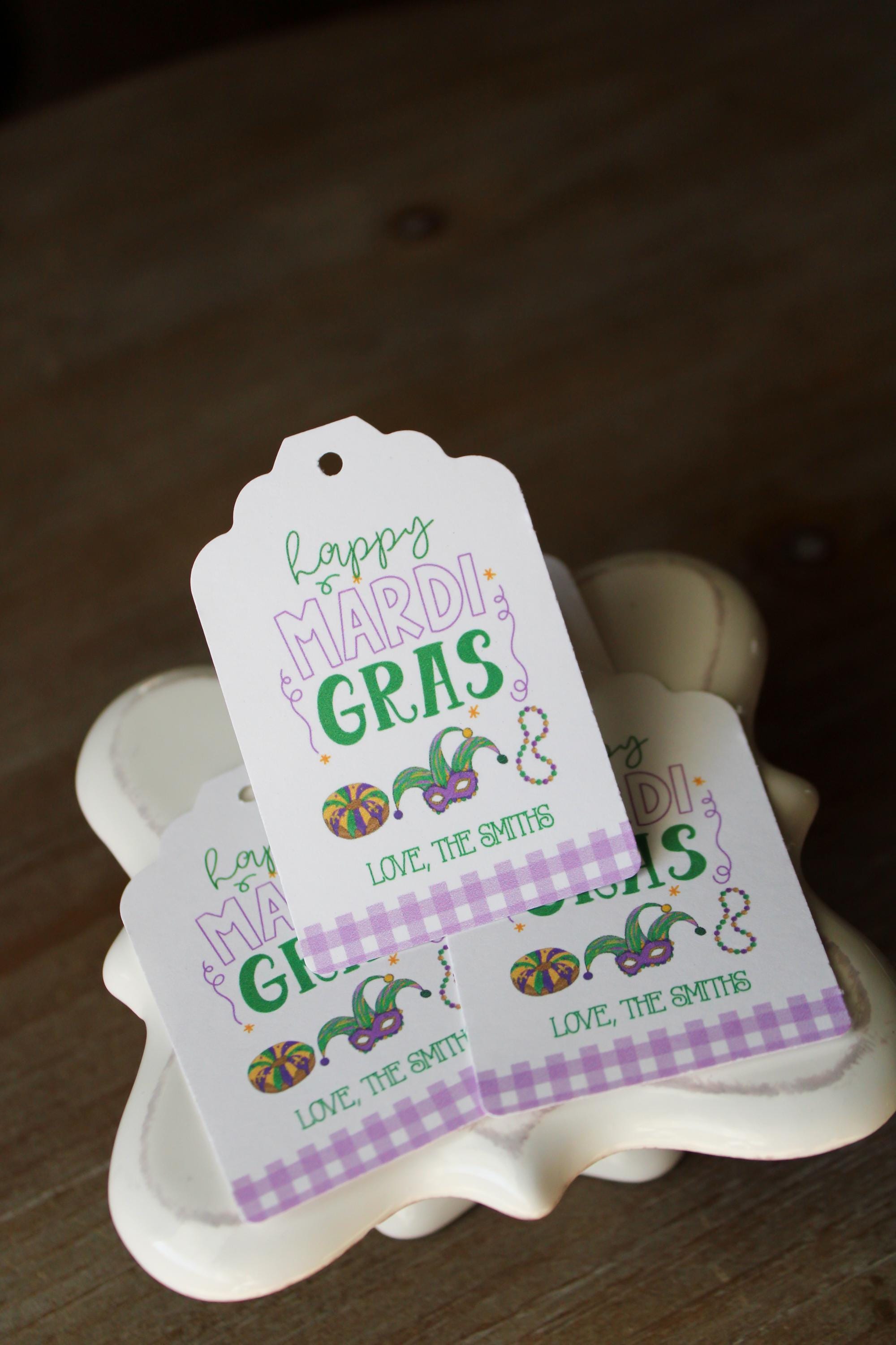 Mardi Gras Favor Tags | Personalized Printable Gift Tags | Purple Green ...