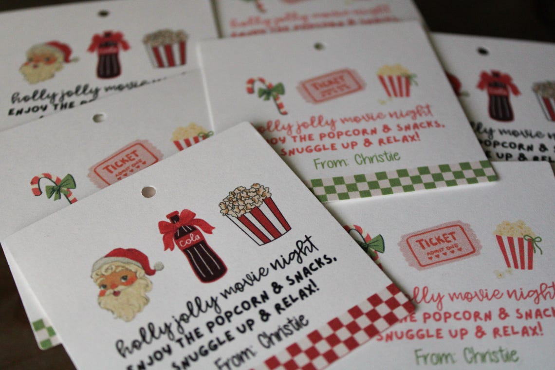 Holly Jolly Movie Night Tags • Christmas Movie Night Treat Tags ...