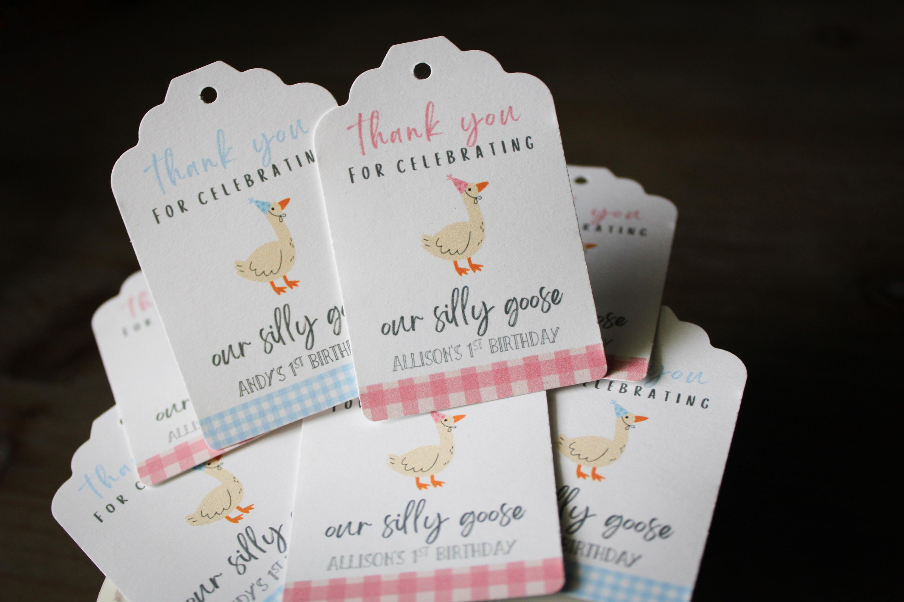 Silly Goose Birthday Party, Baby Shower Party Favor Tags • Thank You ...